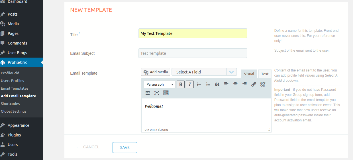 Email Templates - ProfileGrid