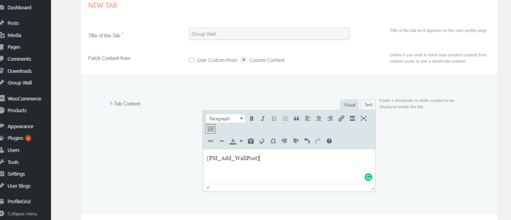 Custom Tab - ProfileGrid